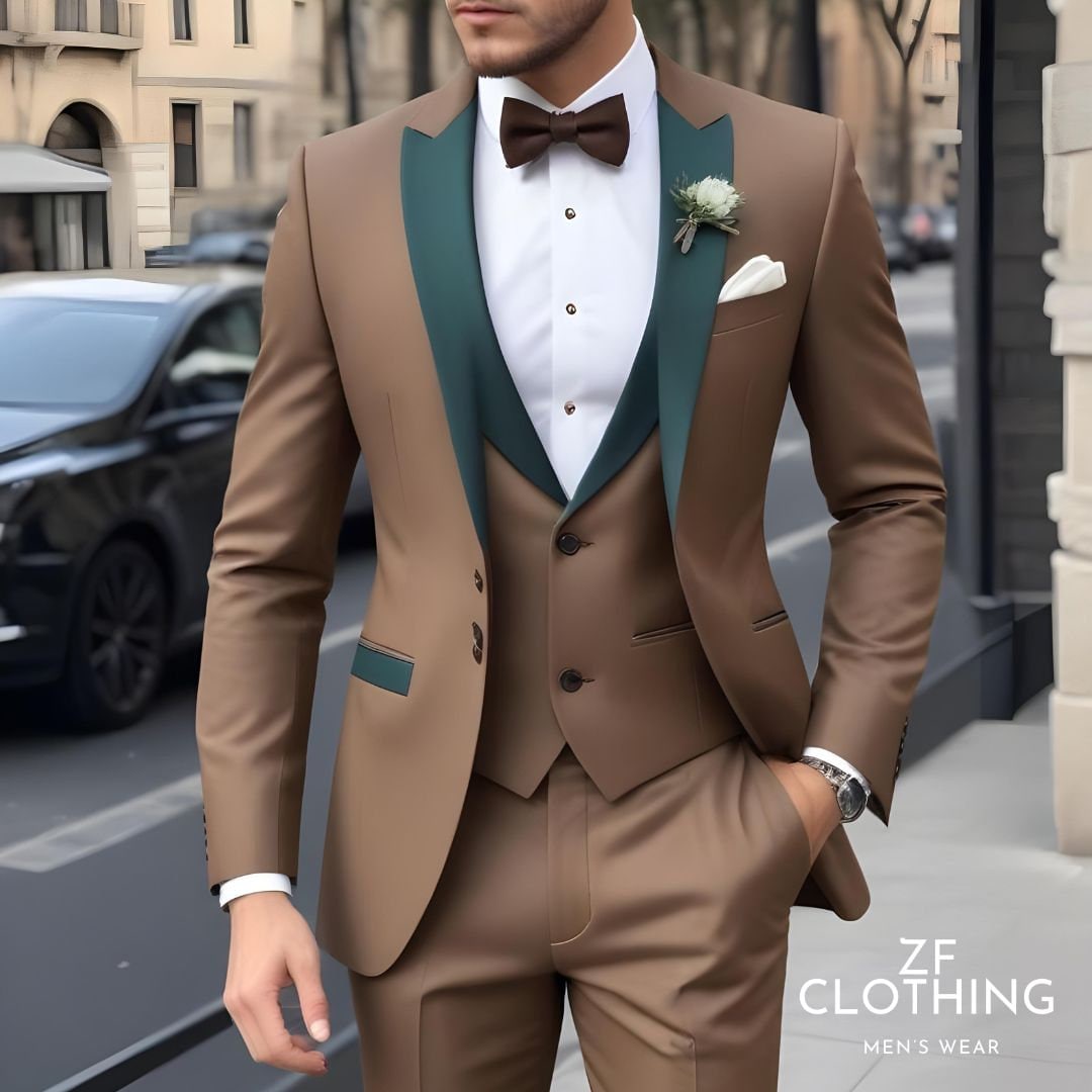 Buy Men Suits Formal Elegant Stylish Brown 3 Piece Suits for Men ...