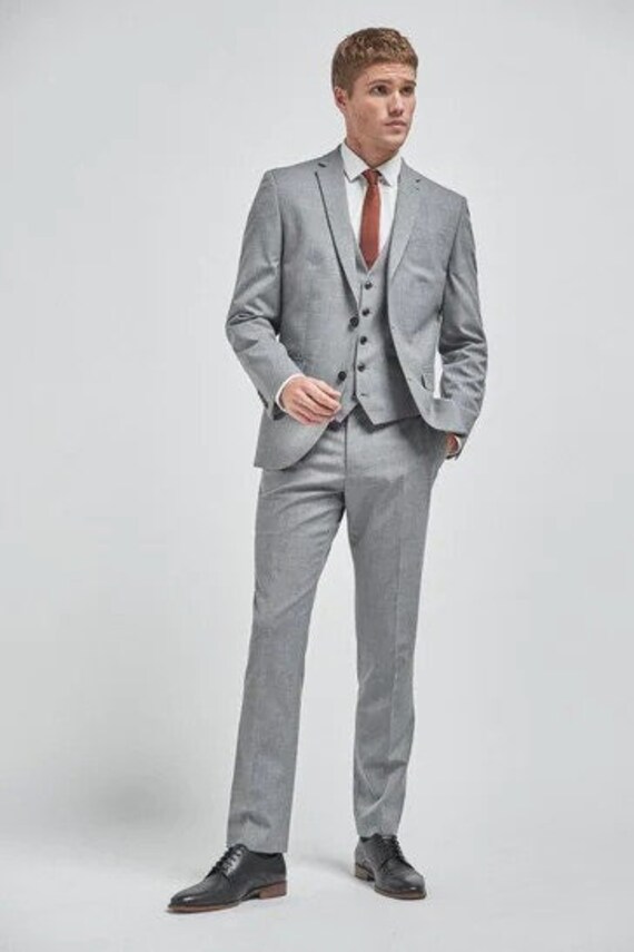 Men Suits Light Grey Wool Mix 3 Piece Slim Fit Elegant Formal | Etsy