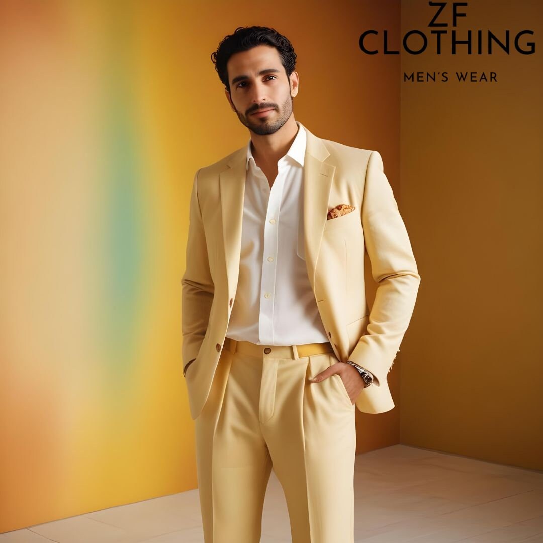 Men Suits Beige 2 Piece Suit for Men Formal Fashion Slim Fit Suit ...