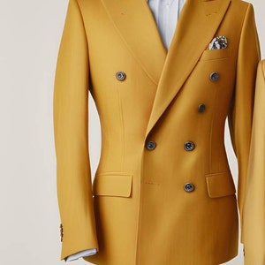 Modern Stylish Mustard Double Breasted 2 Piece Suit for Men - Stylish ...