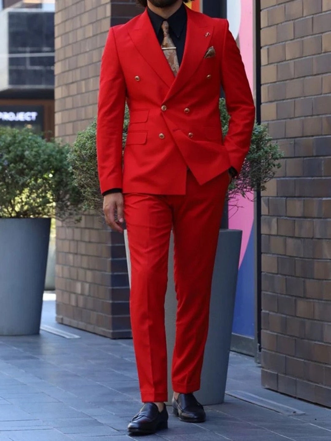 Men Suits Red 2 Piece Double Breasted Slim Fit Elegant Formal - Etsy