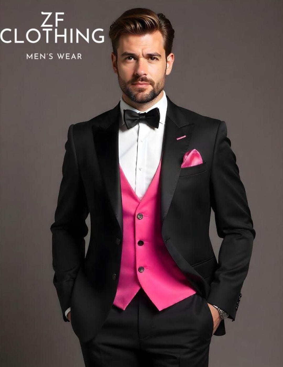 Men's Formal Black and Pink 3 Piece Suit for Men - Classic Formal ...