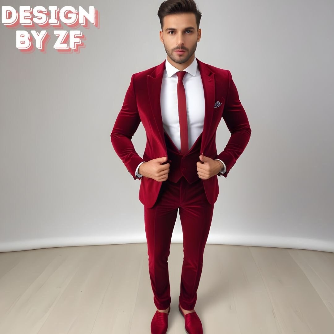 Men Suits- Designer -red Velvet Tuxedo Suits -slim Fit Suit- Elegant ...