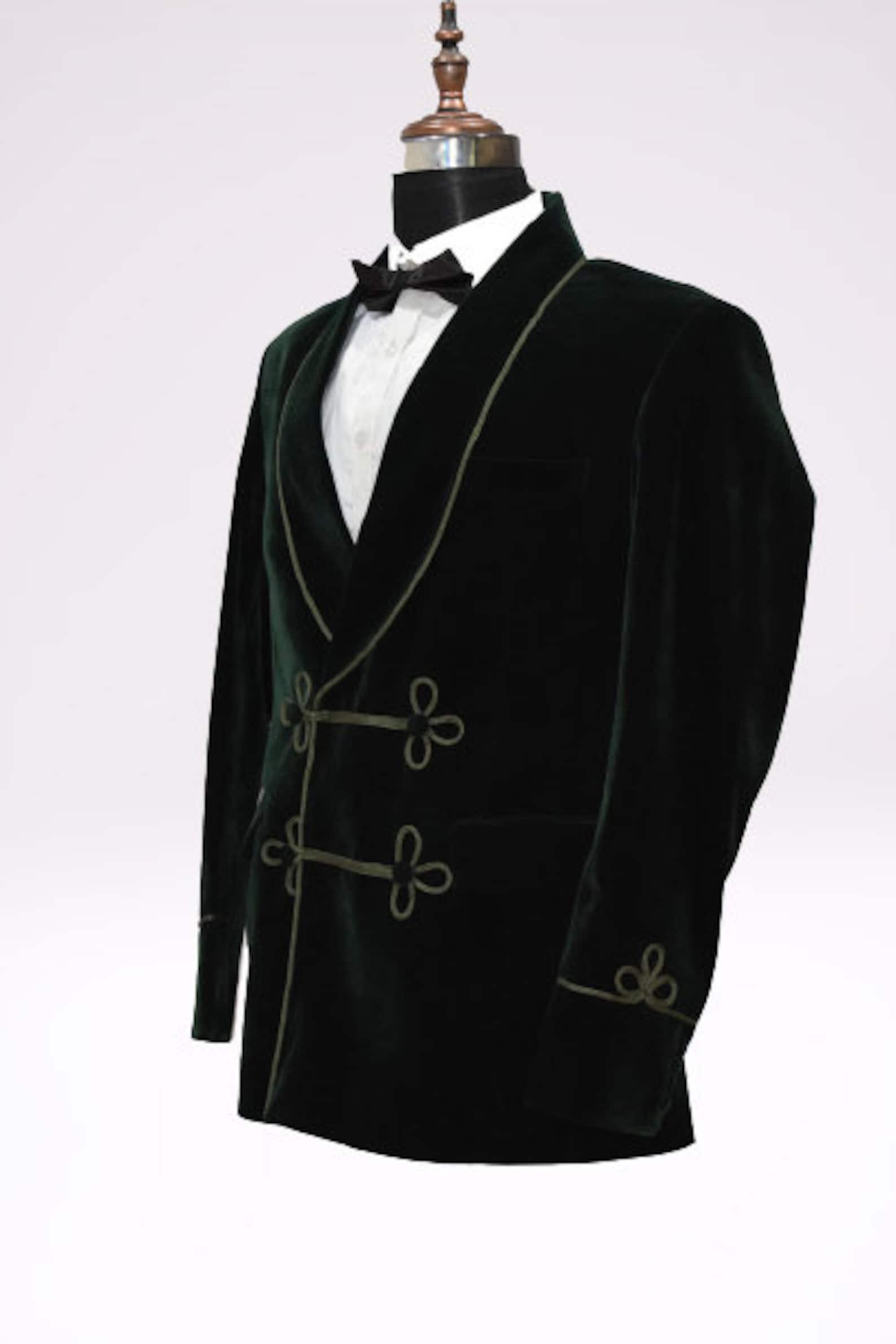 Men Smoking Jacket Dark Green Velvet Double Breast Blazer - Etsy