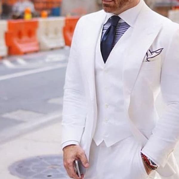 All White Slim Fit Suit - Etsy