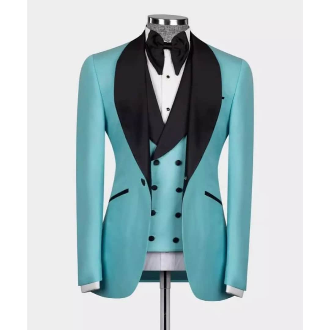 Luxury Designer Tuxedo Men Suits 3 Piece Blue and Black Style Suits ...