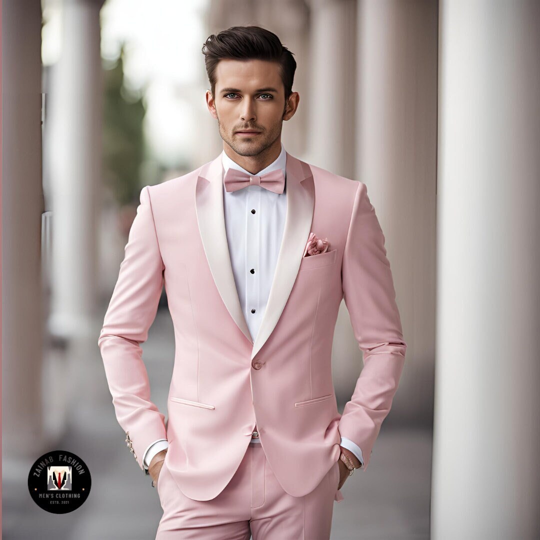 Modern Stylish Light Pink 3 Shinning Lapel Piece Suit for Men Stylish ...