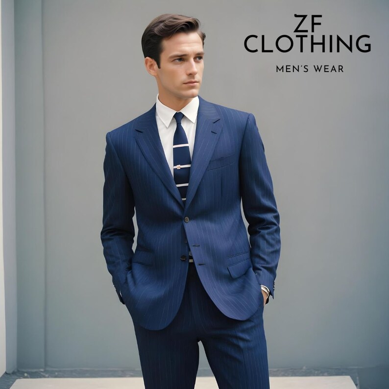 Navy Blue Striped Suit: Men's Classic Formal Attire - Etsy