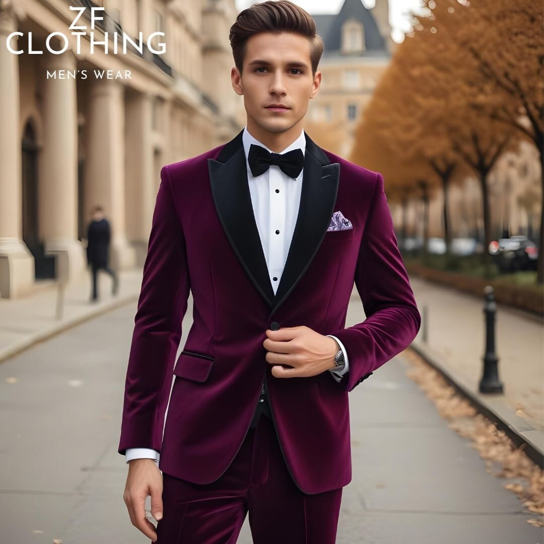 Men's Stylish Red Velvet Tuxedo for Men- Slim Fit Formal Wedding Suit ...