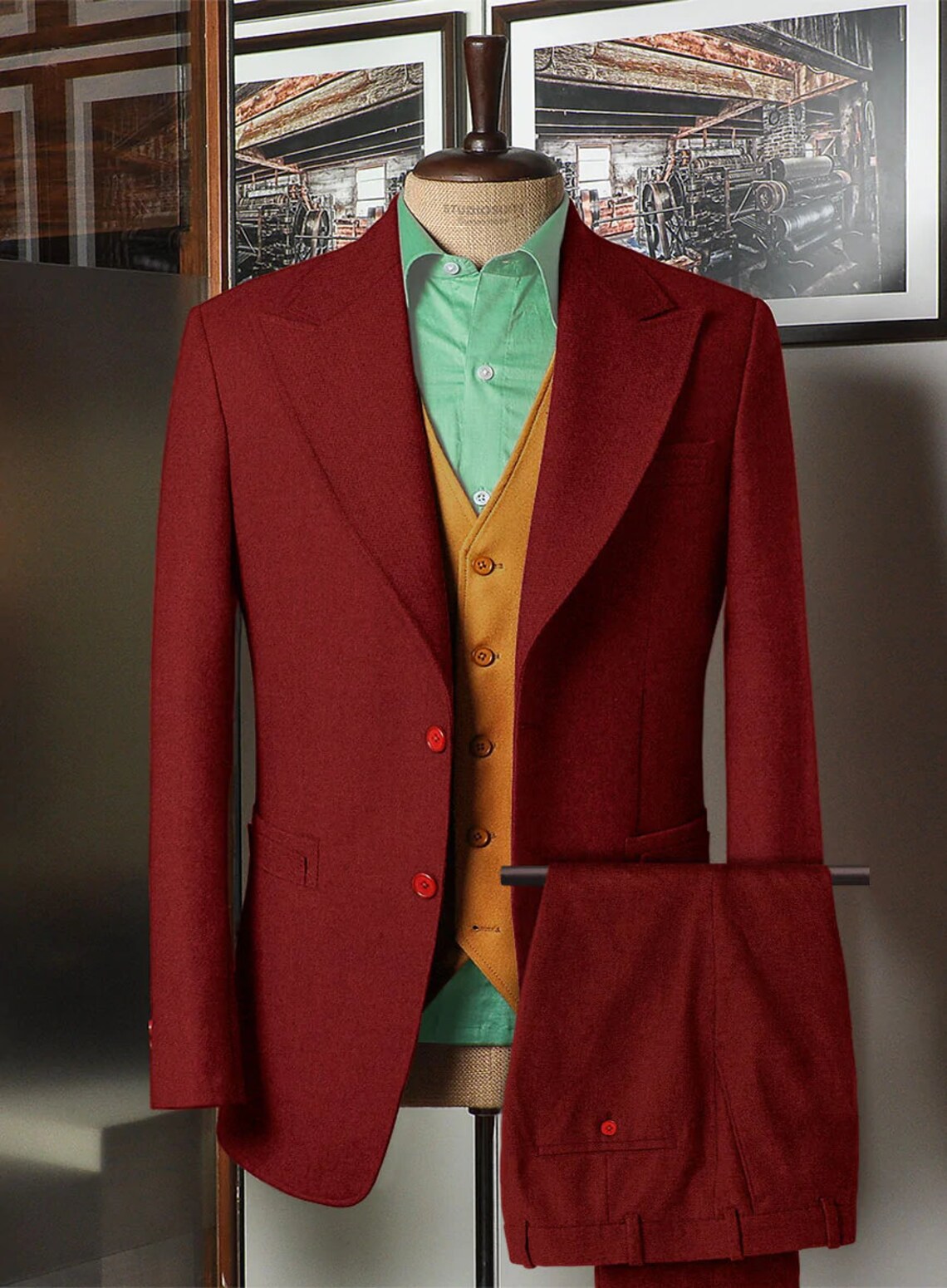 Joker Men Suits Red Tweed 3 Piece Slim Fit Elegant Formal - Etsy
