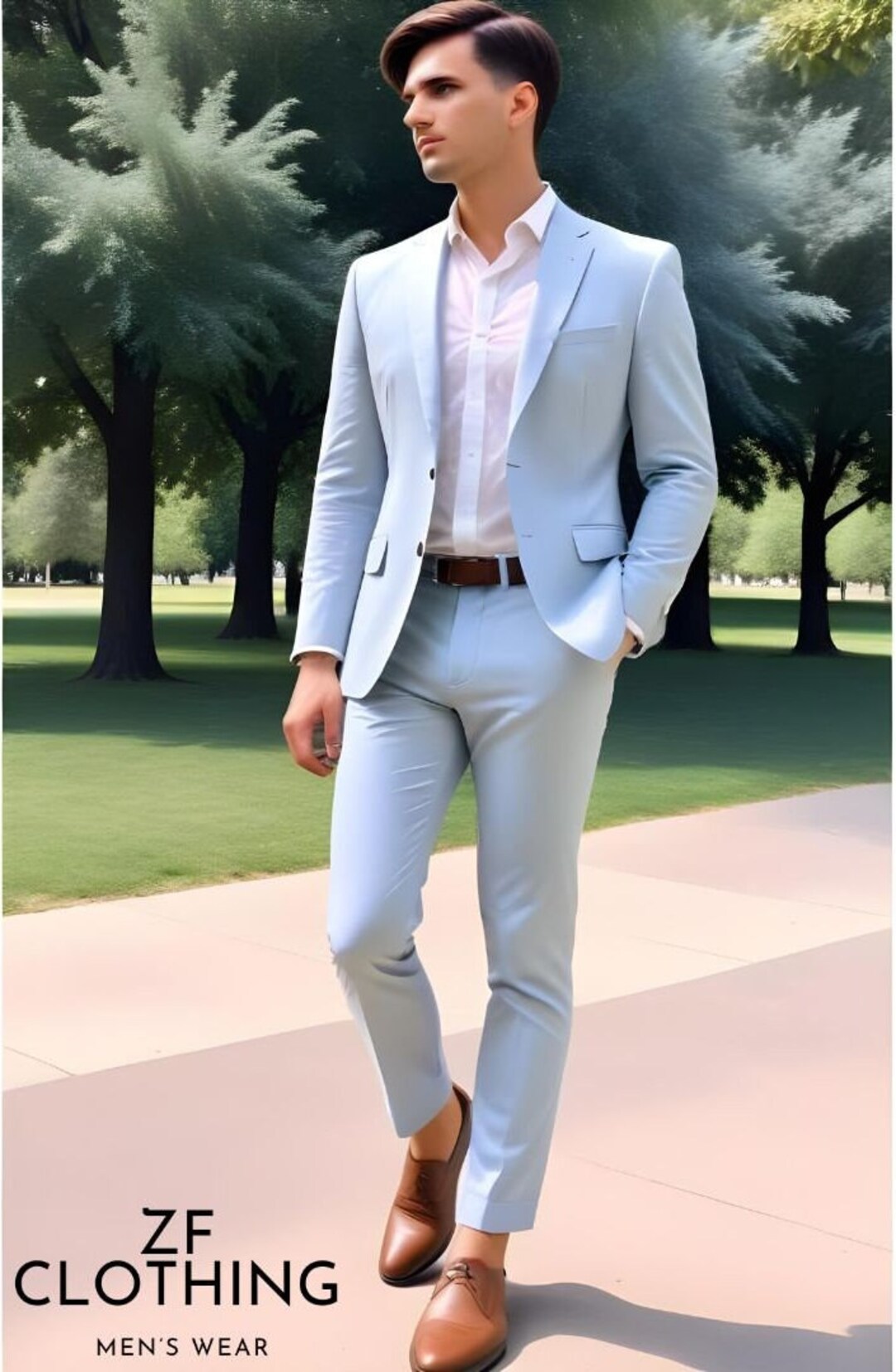 Men Suits Elegant Formal Stylish Sky Blue 2 Piece Suit for Men ...