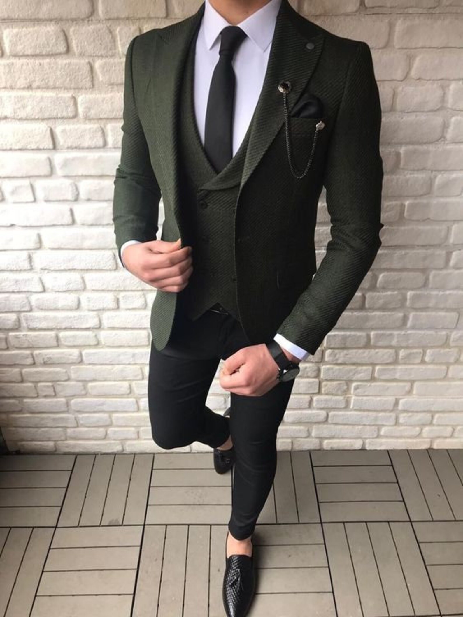 Men Suits 3 Piece Green Wool Mix Suits Men Slim Fit Suits | Etsy