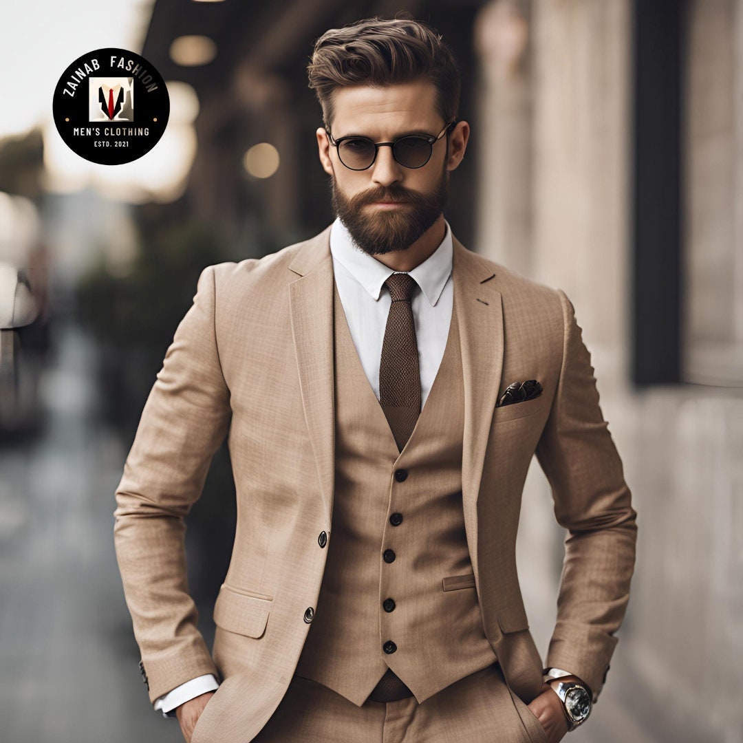Men Linen Suits, Men Suits, Brown 3 Piece Line Suits, Two Button Linen ...