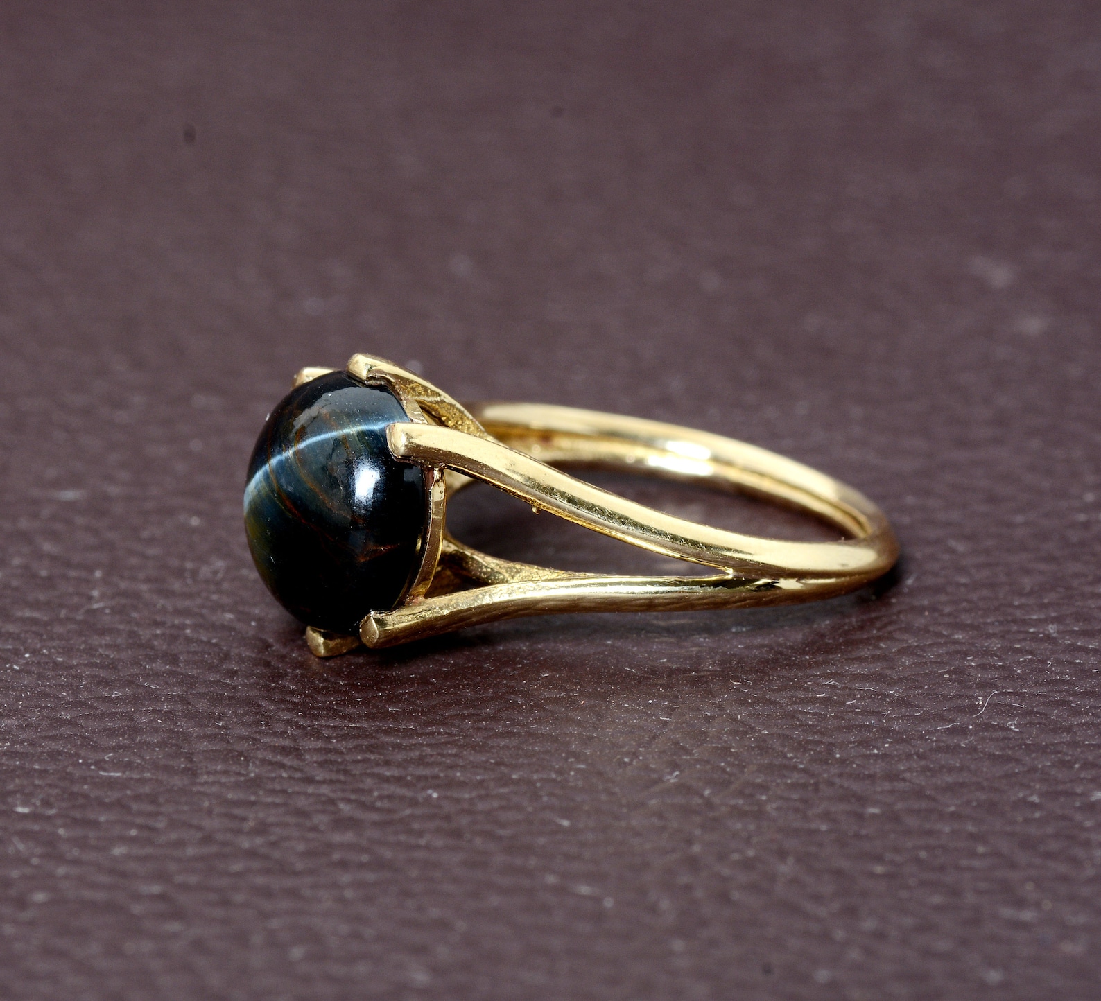 Blue Tiger Eye Ring Gold Statement Ring Adjustable Rings for - Etsy