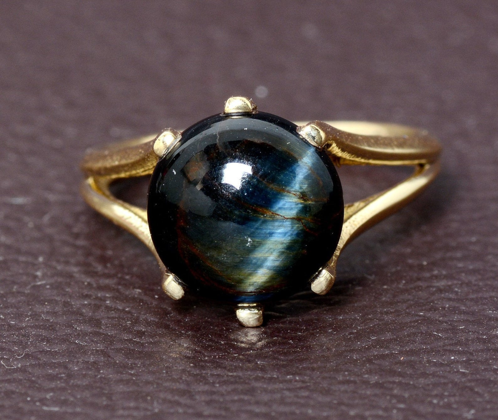 Blue Tiger Eye Ring, Gold Statement Ring, Rings for Women, Large ...