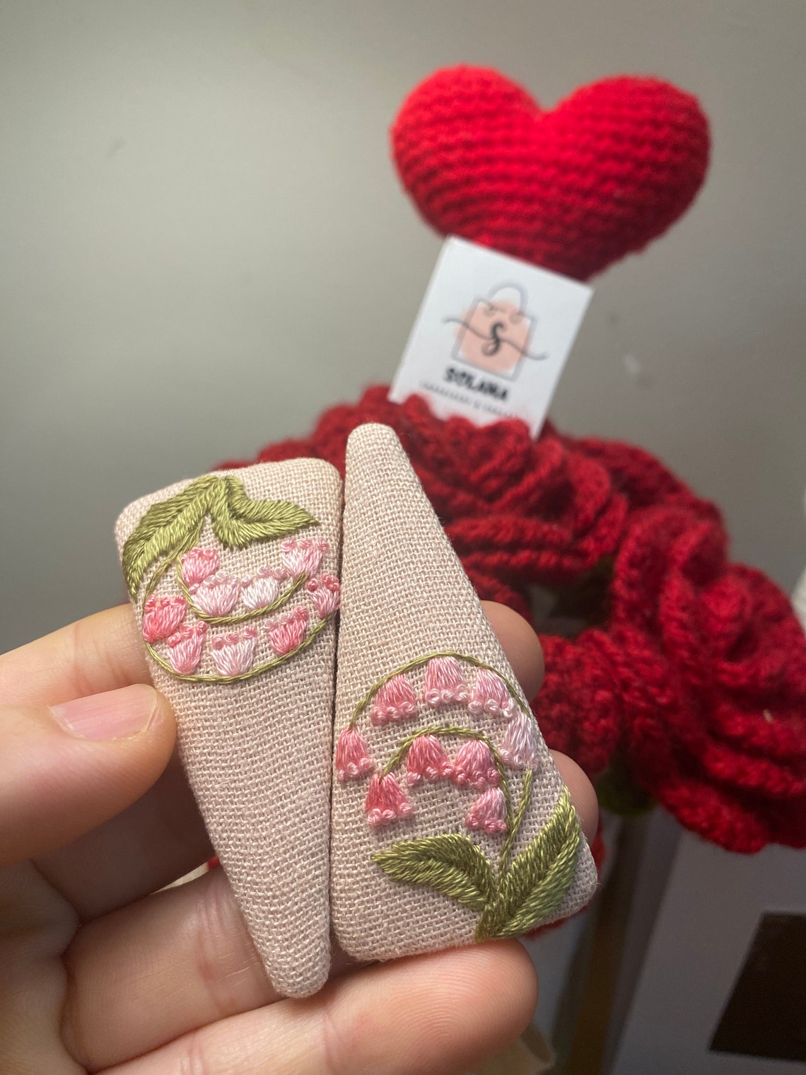 2x Hand Embroidered Hair Barrettes, Embroidered Triangle Hair Clip ...