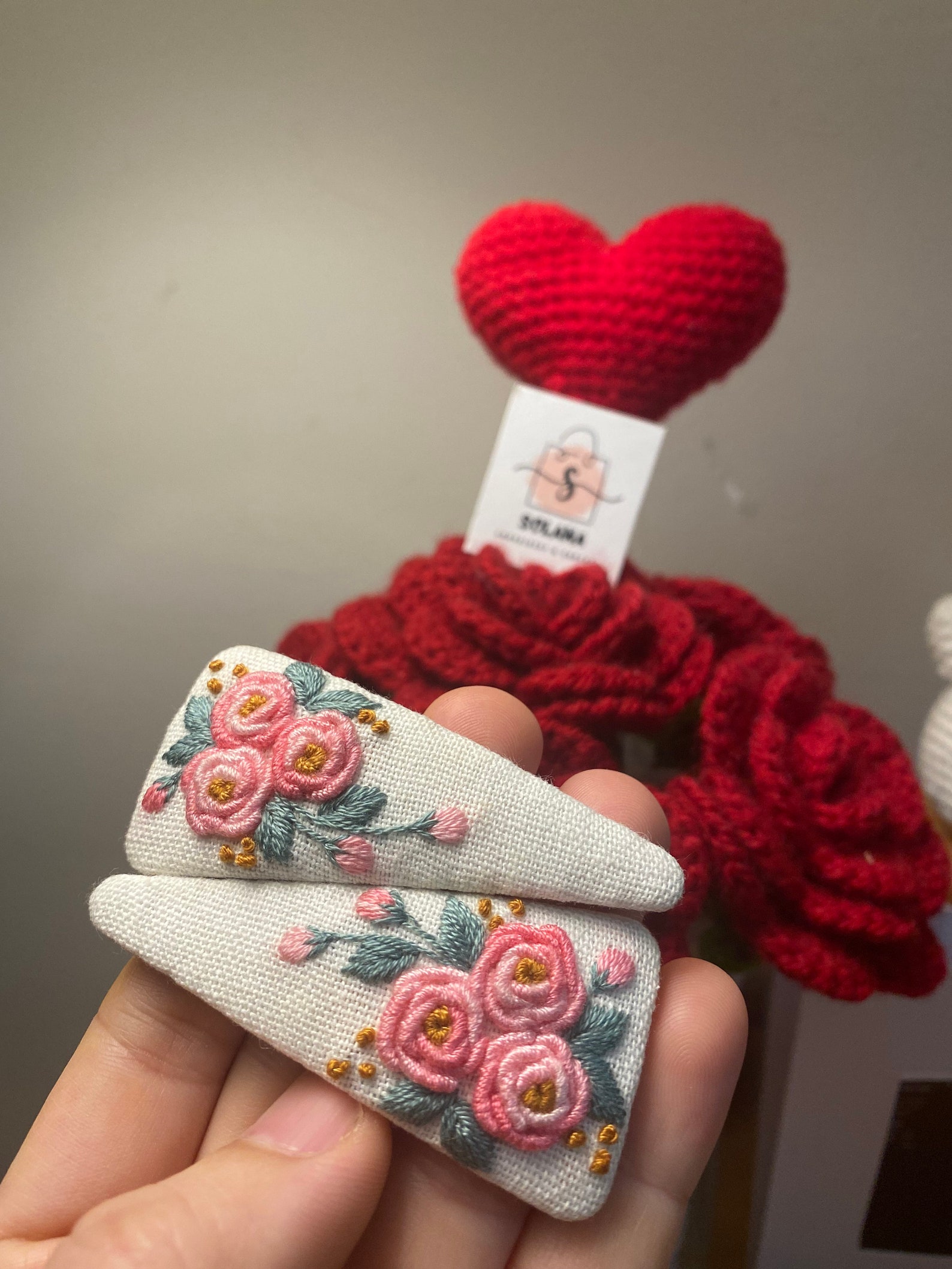 2x Hand Embroidered Hair Barrettes, Embroidered Triangle Hair Clip ...