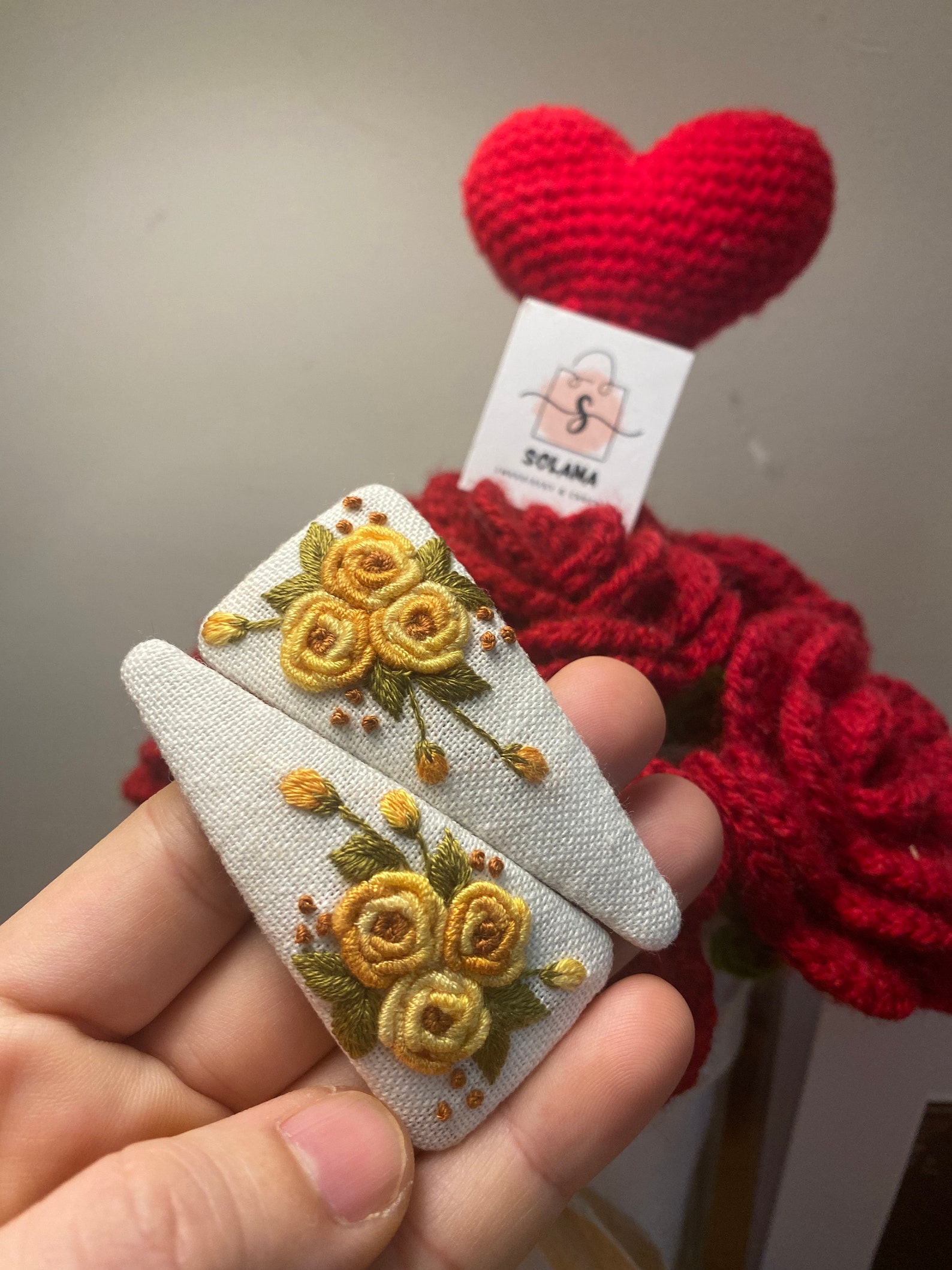 2x Hand Embroidered Hair Barrettes, Embroidered Triangle Hair Clip ...