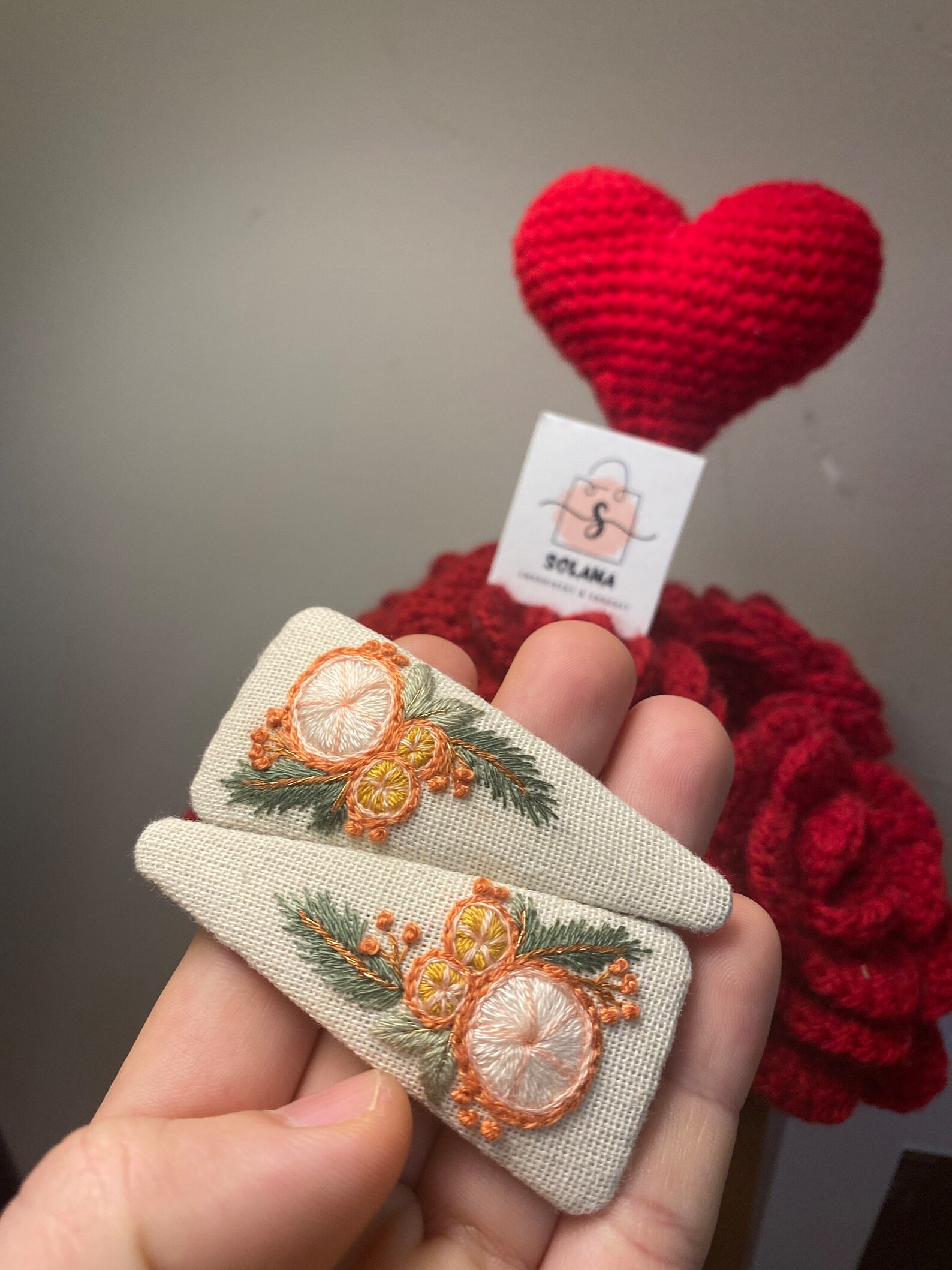 2x Hand Embroidered Hair Barrettes, Embroidered Triangle Hair Clip ...