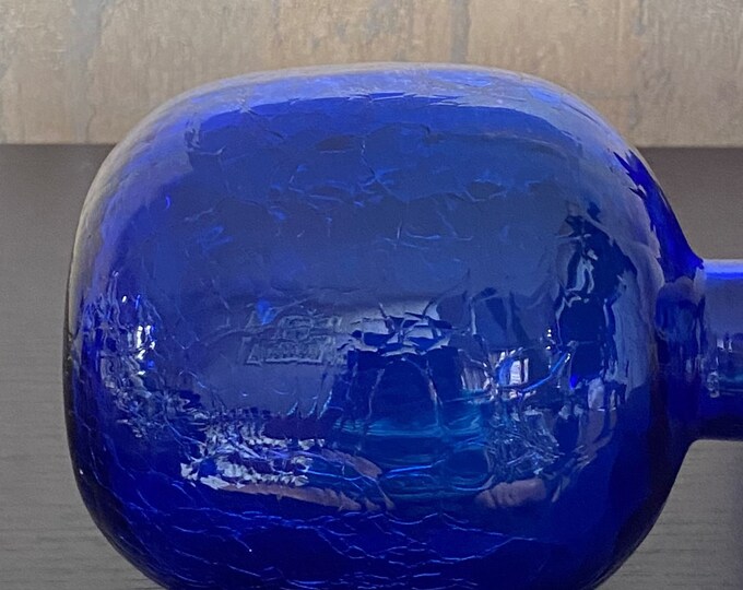 Blenko Cobalt Blue Crackle Vase - Etsy