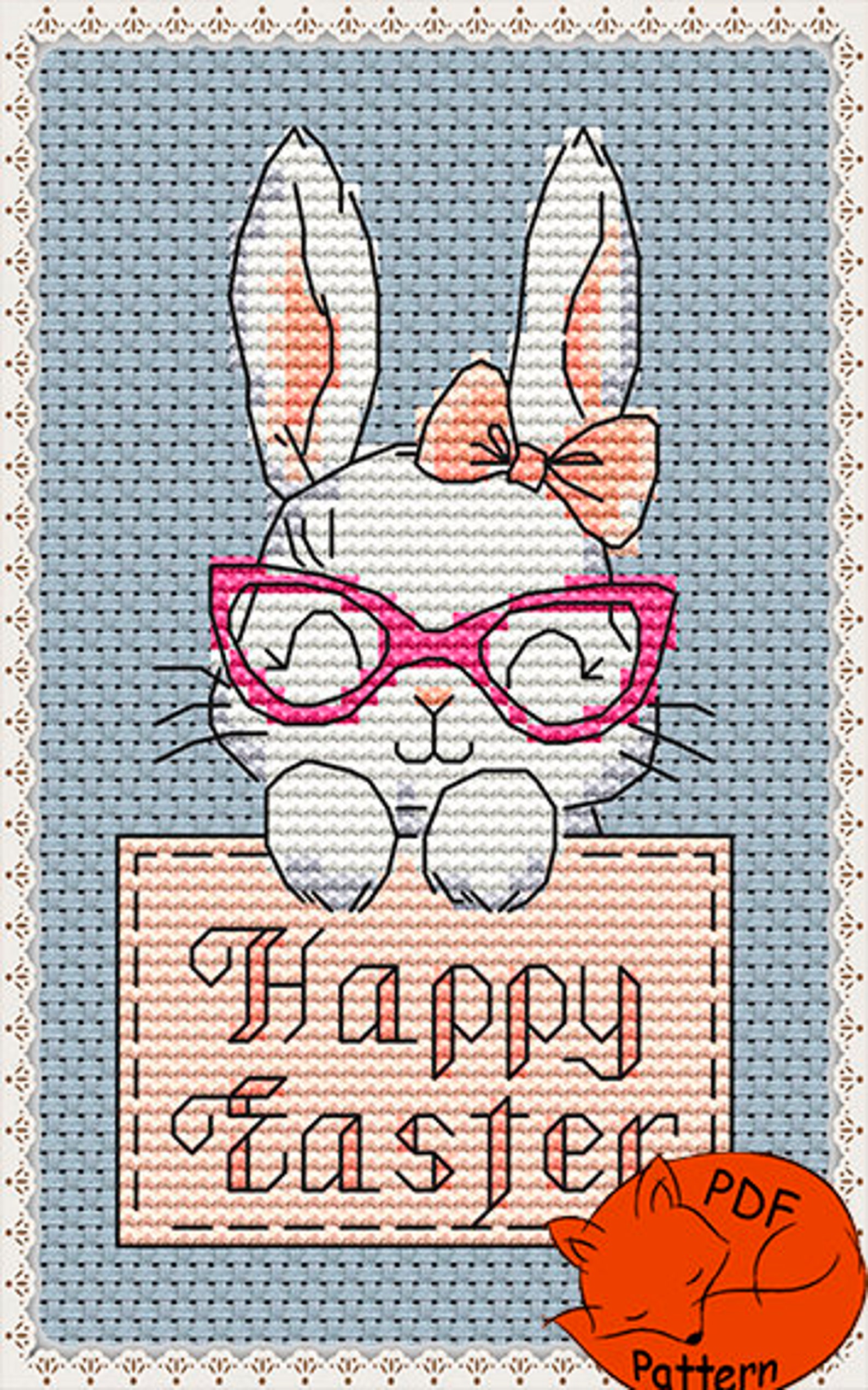 Happy Easter Bunny cross stitch pattern Festive Decor | Etsy