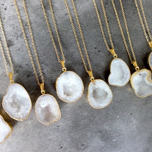 24k Gold Plated Crystal Quartz Geode Necklace Natural Quartz - Etsy