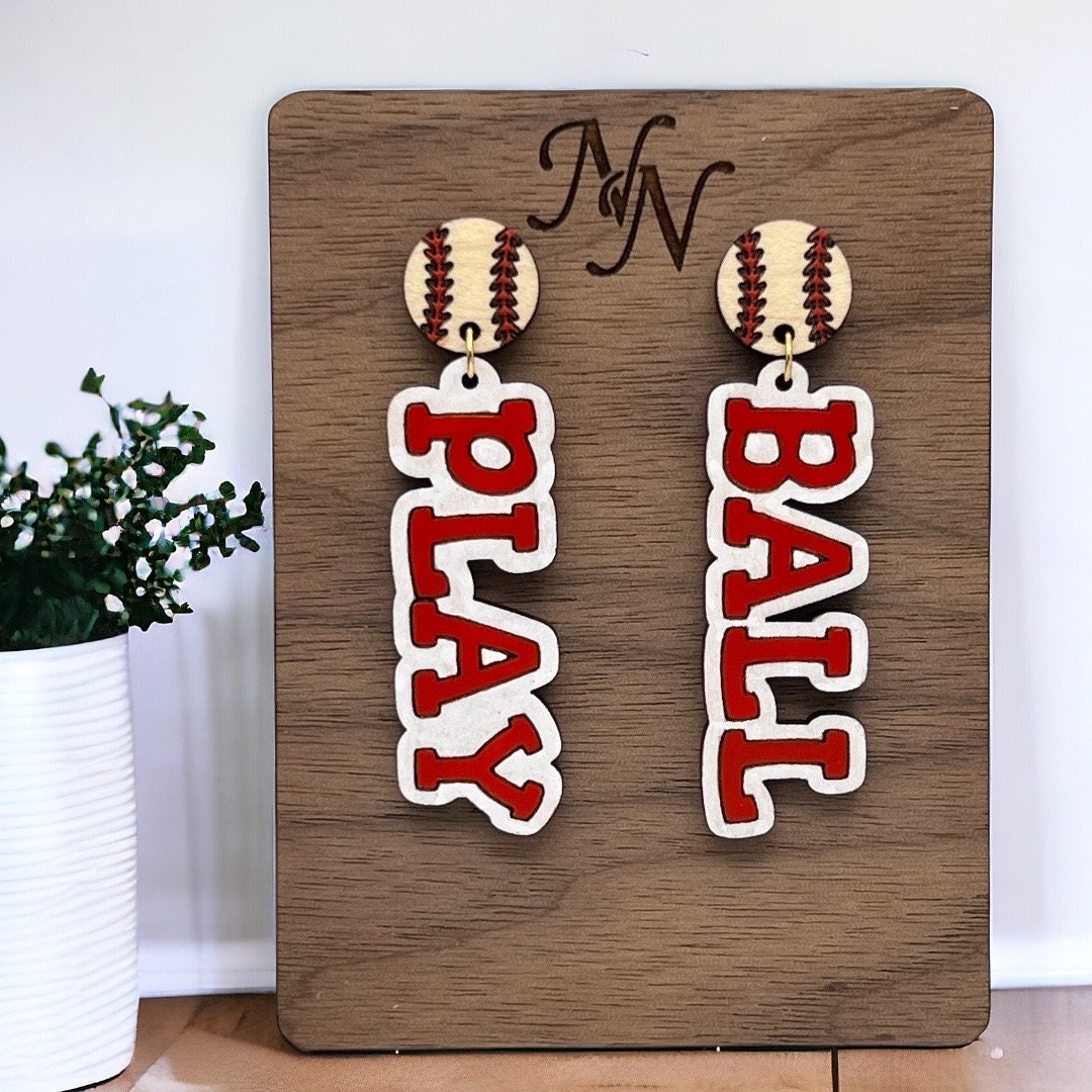 Play Ball Game Day Wooden Baseball Stud Earrings. Team Spirit Stud ...