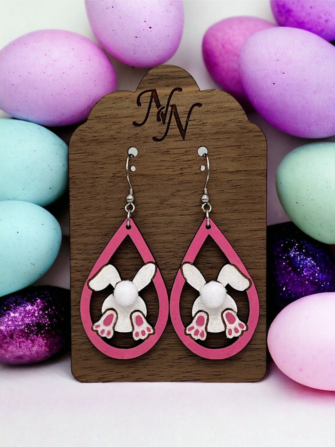 Easter Bunny Butt, Fuzzy Tail Earrings. White and Pink Bunny Earrings ...