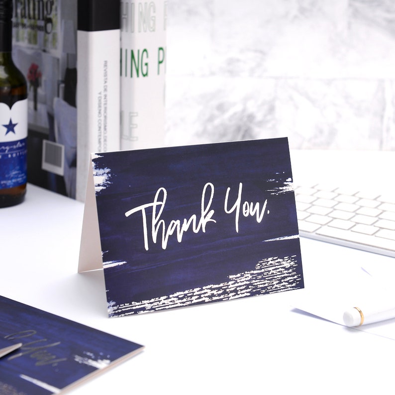 48 Navy Blue Thank You Cards With Envelopes Set Bulk Pack Blank Inside ...