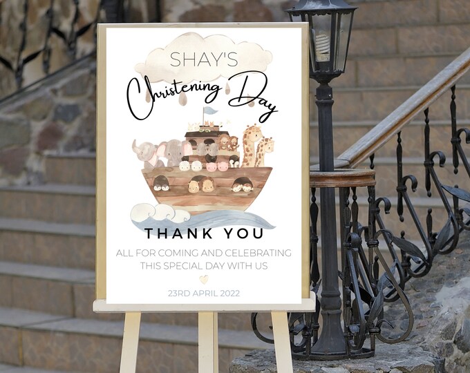 Noah's Ark Welcome Sign, EDITABLE TEMPLATE, Chic Greenery Noahs Ark ...