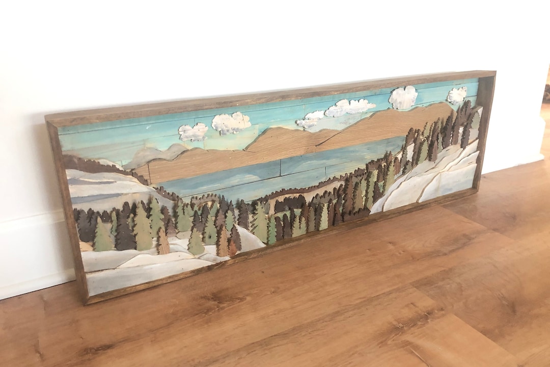 Colorful Landscape - Mountain and Forest Wood Art - Etsy