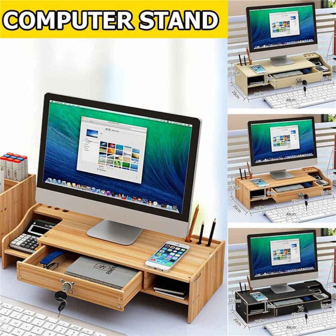 Wooden Monitor Stand Desk Organizer Montior Riser - Etsy