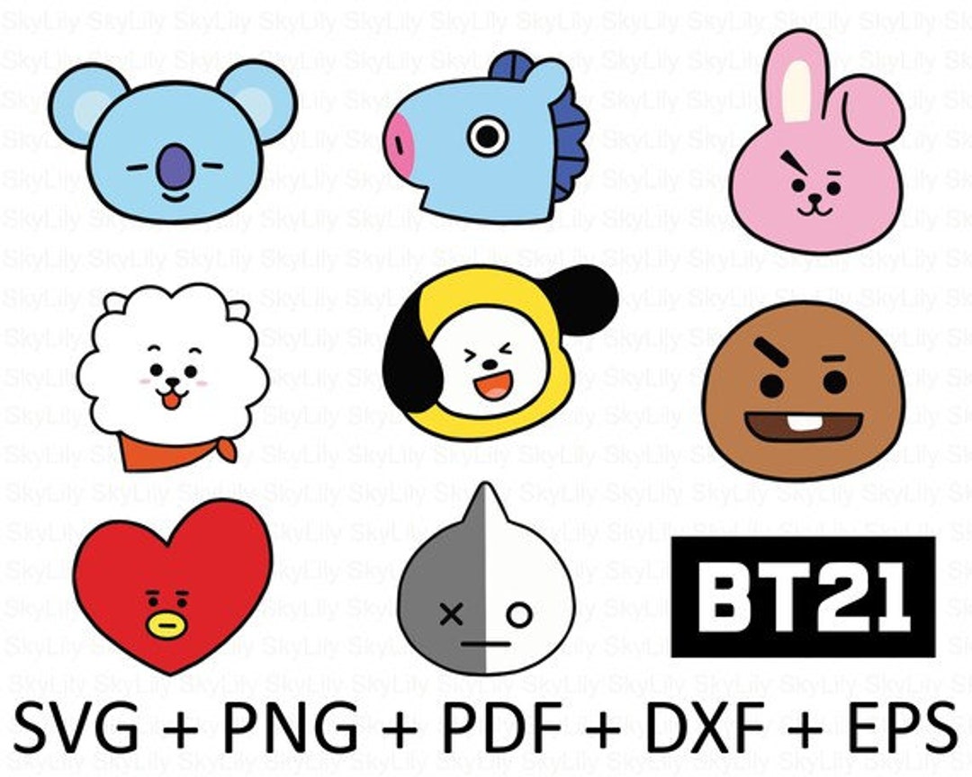 BT21 Characters SVG Bundle - 9 Designs - Svg + Png + Pdf + Dxf + Eps ...