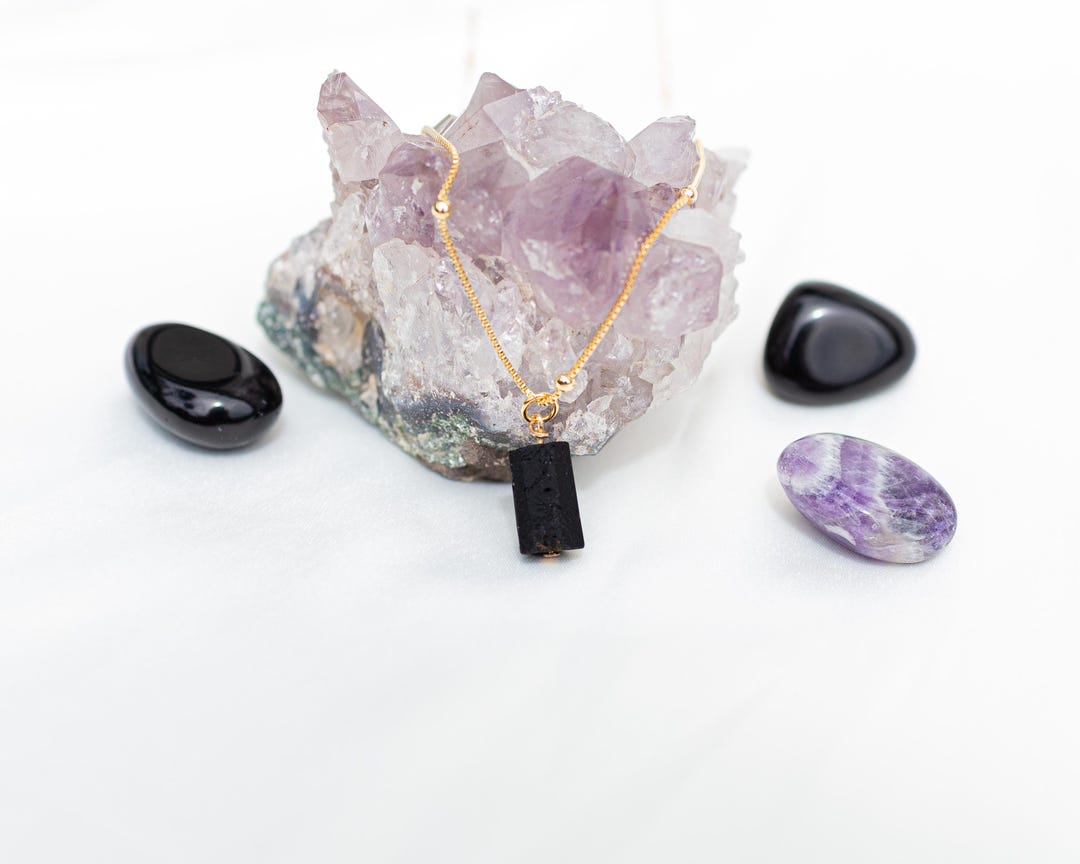 Black Tourmaline Necklace. Gold Filled or Sterling Silver Natural Stone ...