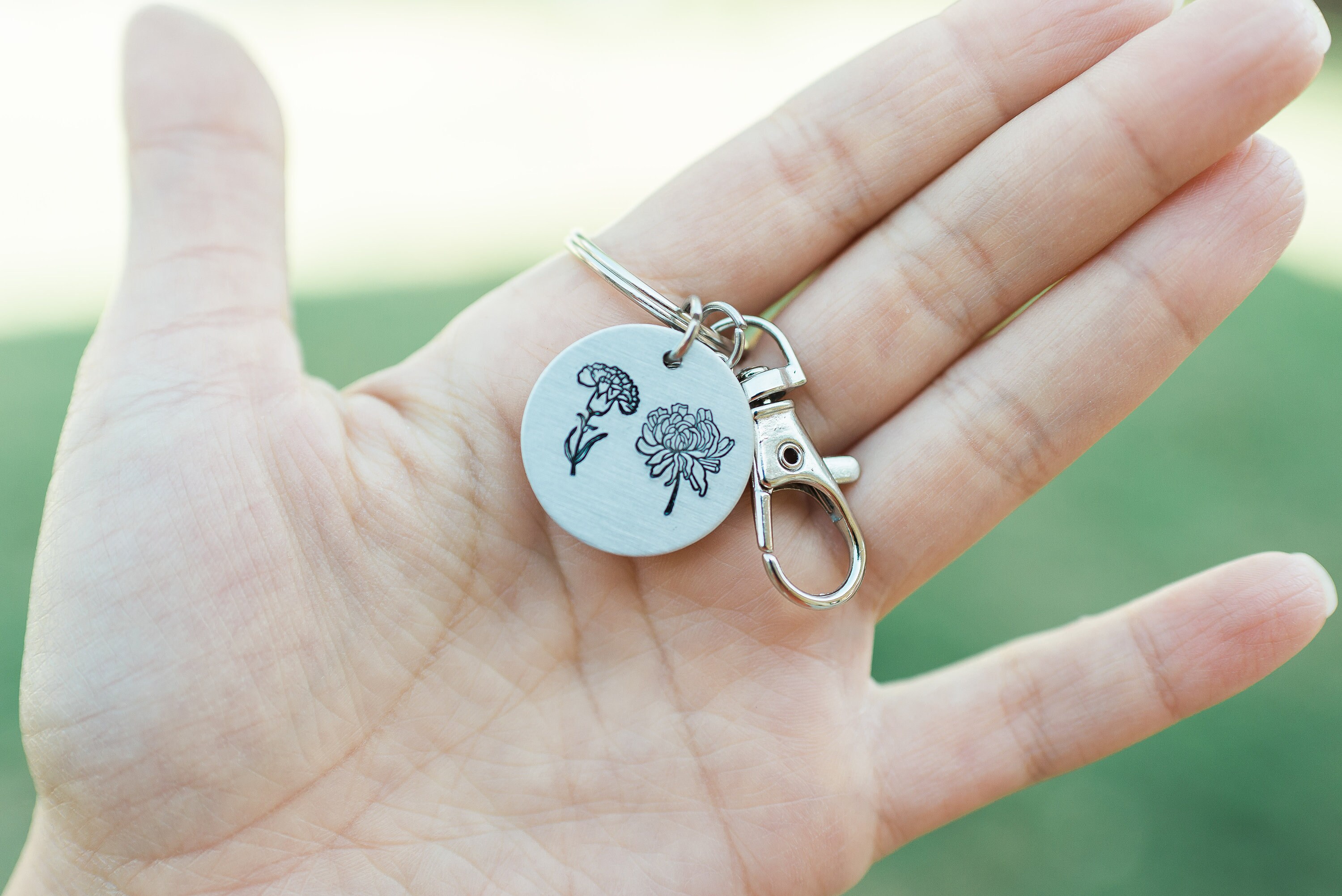 Combined Birth Month Flower Keychain With Tree of Life Charm. - Etsy