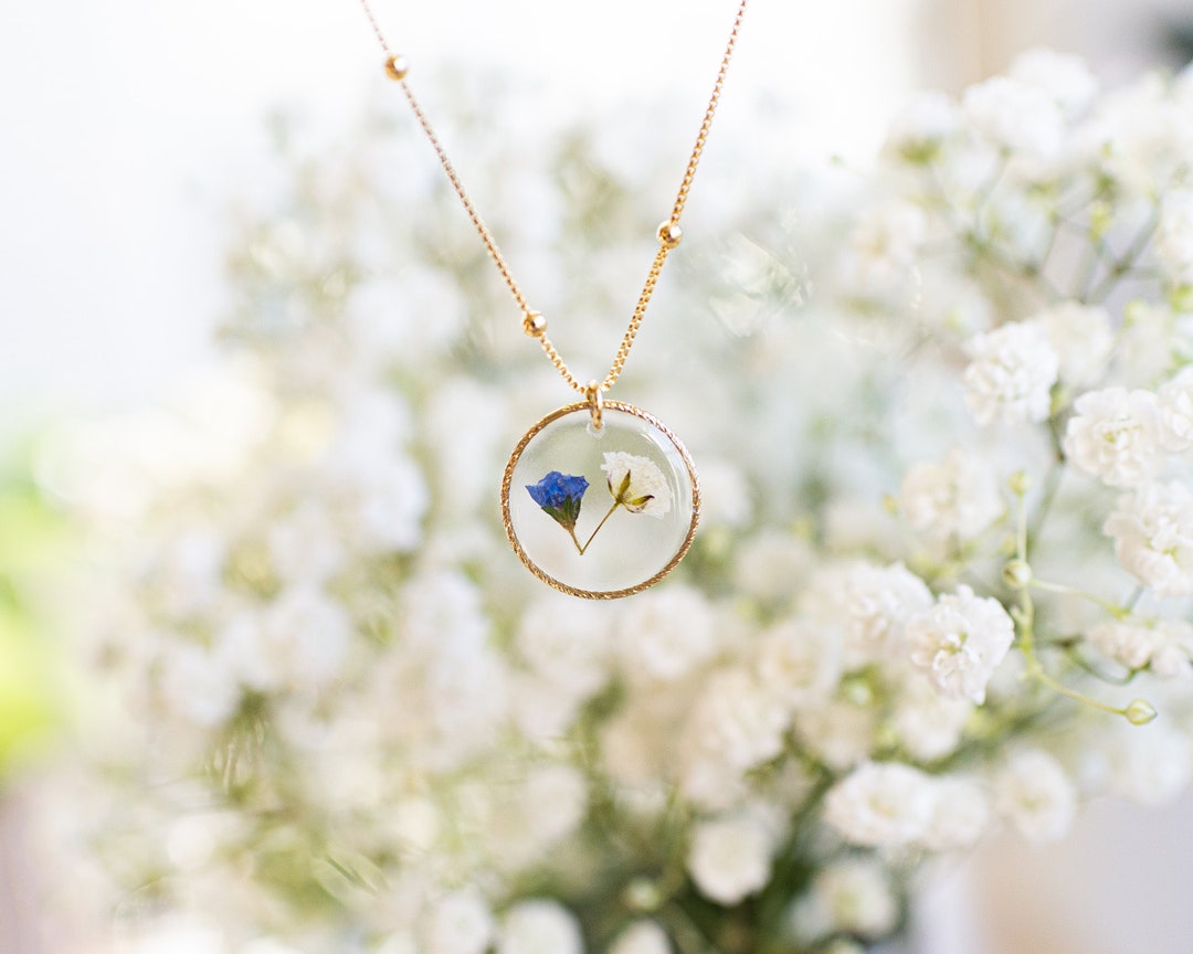 Forget Me Not & Baby's Breath Flower Necklace. Miscarriage Memorial ...