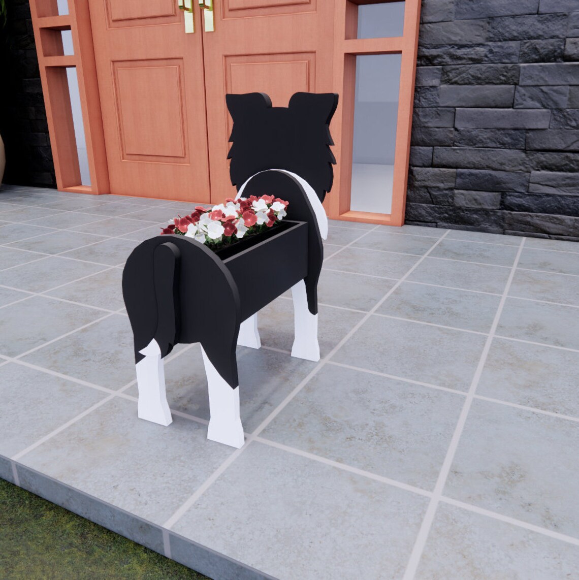 Border Collie Planter Garden Ornament Planter Box Wooden - Etsy UK