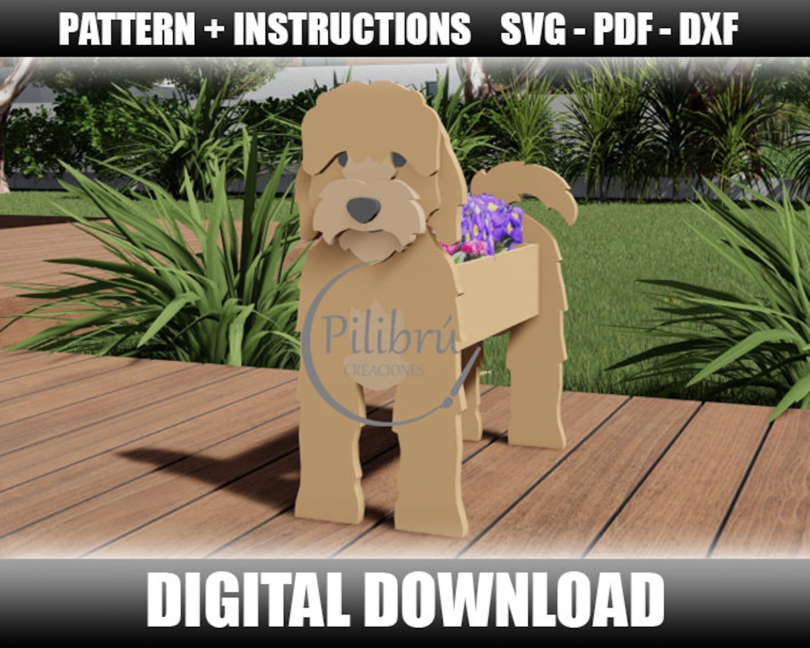 Cockapoo Planter, Jig Saw Pattern, Garden Ornament, Wooden Pet, Planter ...