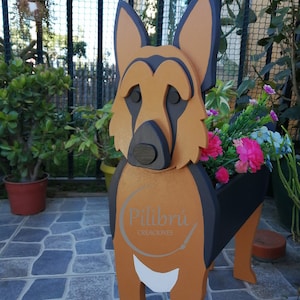 Pattern, German Shepherd Planter, Wood Planter, Animal Planter, Wooden ...