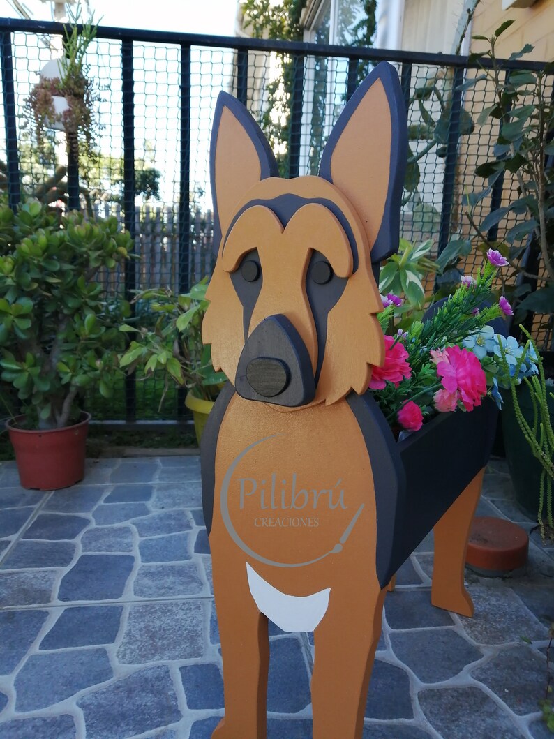 Pattern, German Shepherd Planter, Wood Planter, Animal Planter, Wooden ...