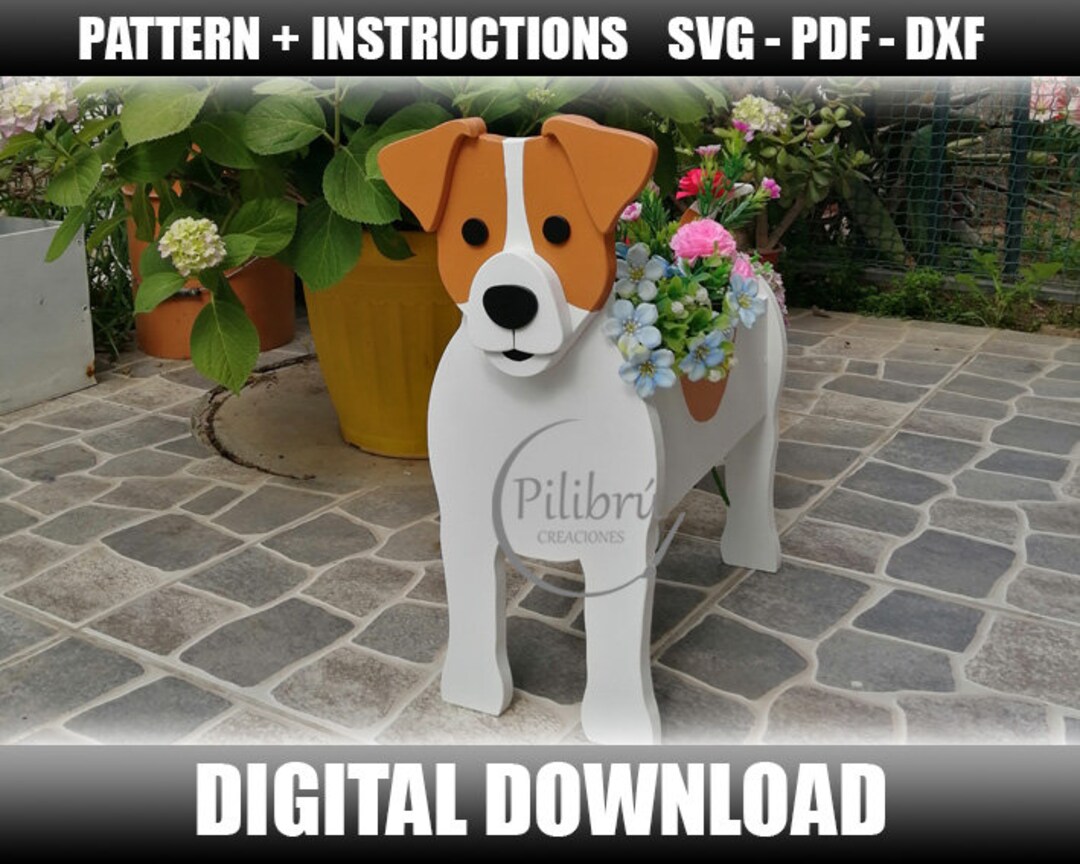 Jack Russell Planter, Garden Ornament, Wooden Pet, Planter Box, Scroll ...