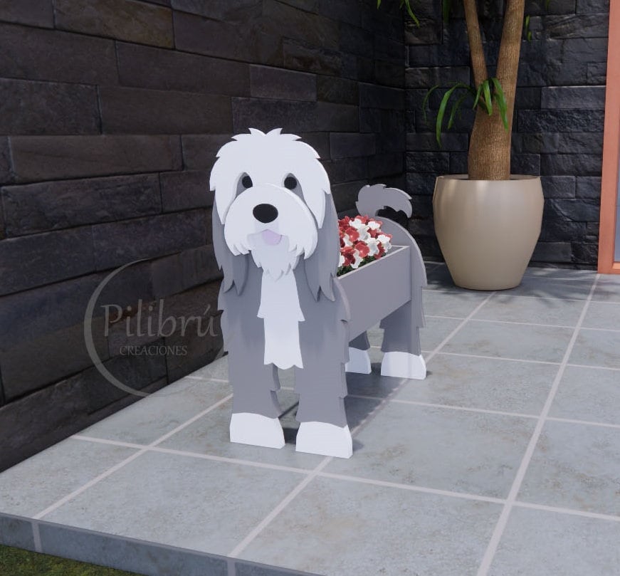 Bearded Collie Planter, Scroll Saw Pattern, Garden Ornament, Wooden Pet ...