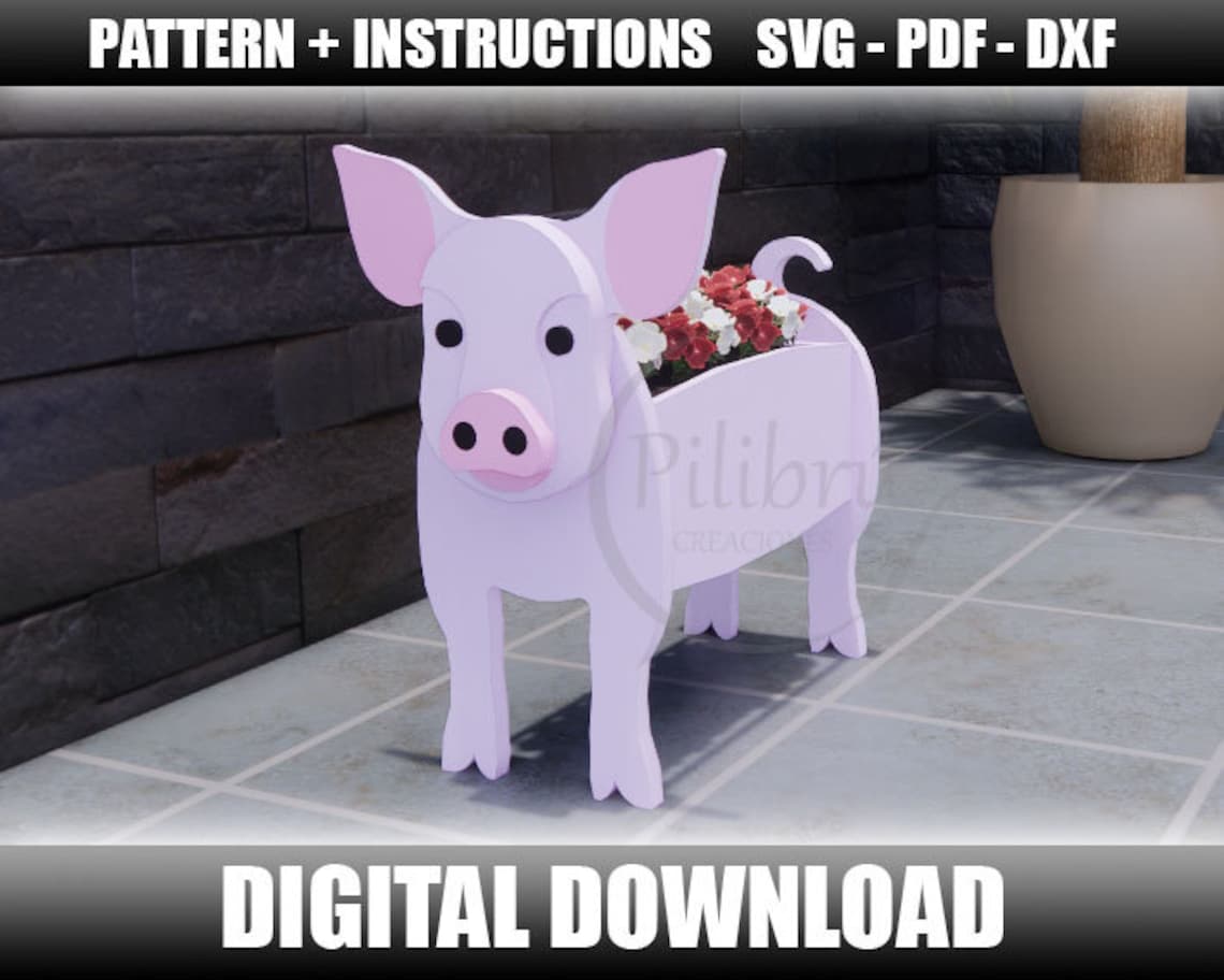 Scroll Saw Pattern, Pig Planter, Farm Animal, Garden Ornament, Planter ...