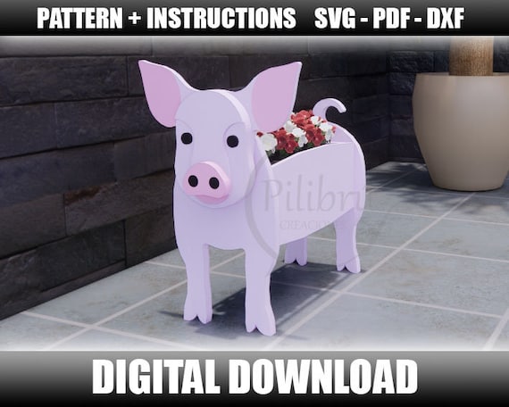 Scroll saw pattern Pig planter farm animal garden ornament | Etsy