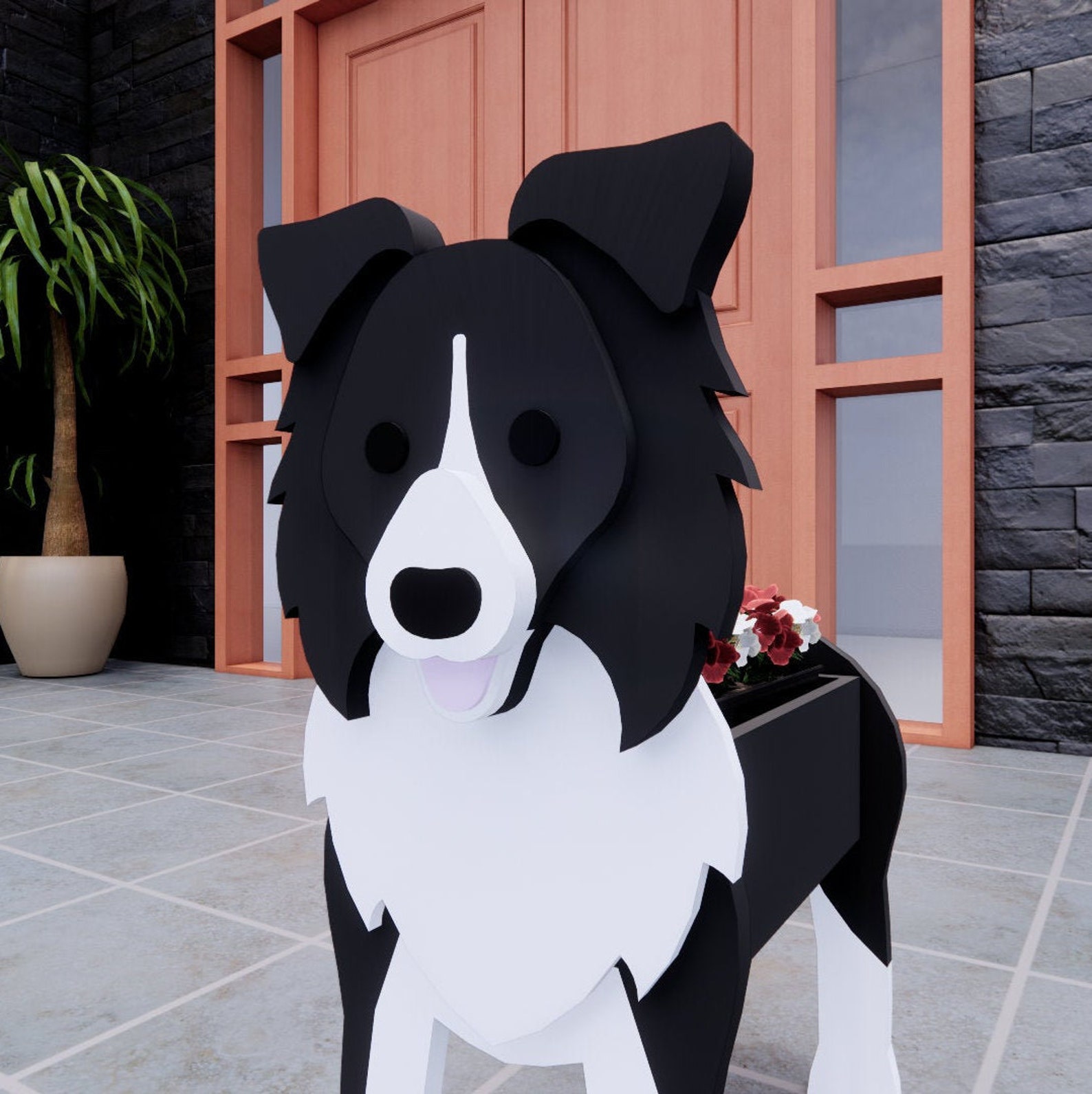 Border Collie Planter Garden Ornament Planter Box Wood Pet | Etsy UK