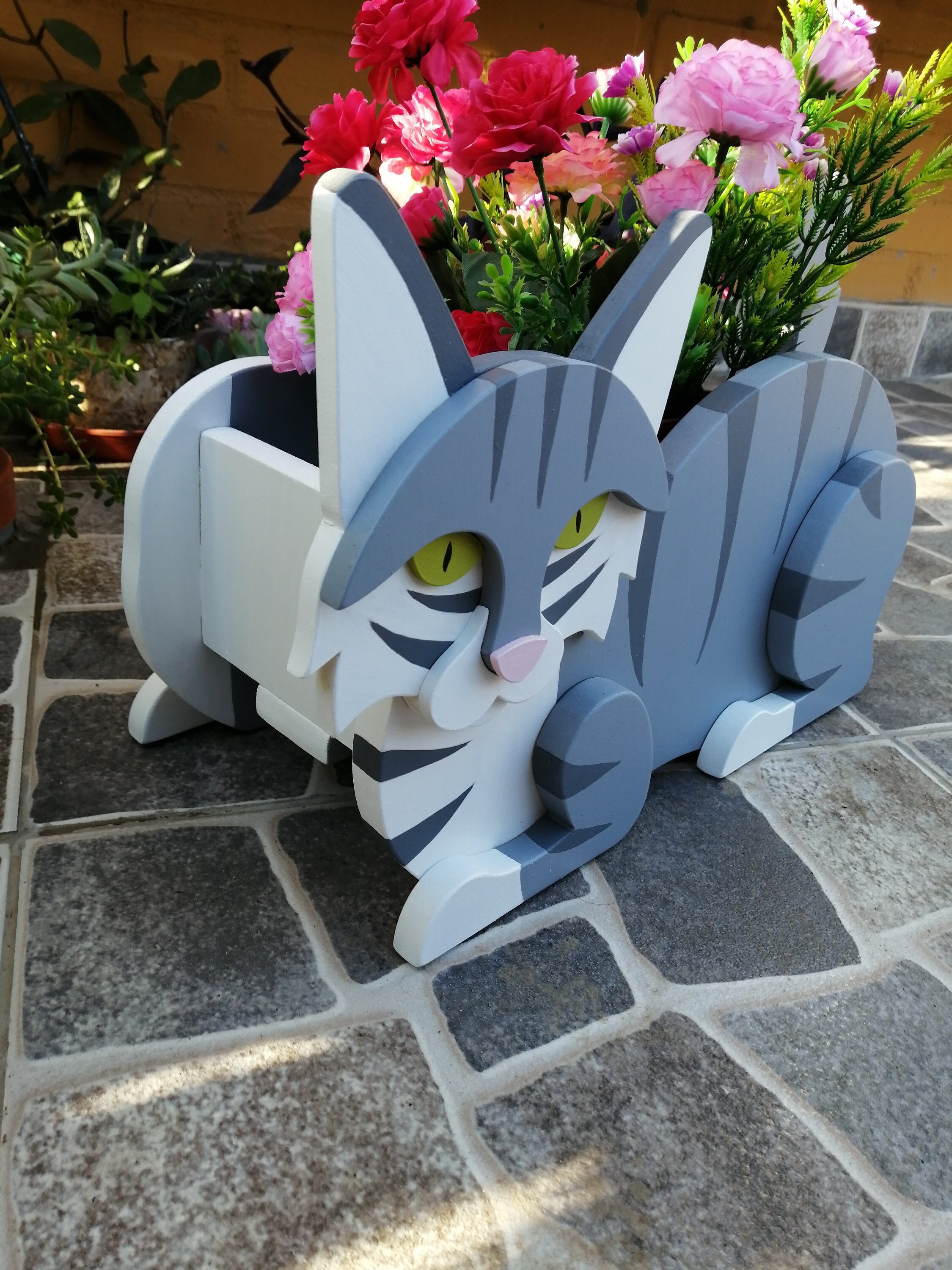 Wooden Cat Planter Box at Mary Wilber blog