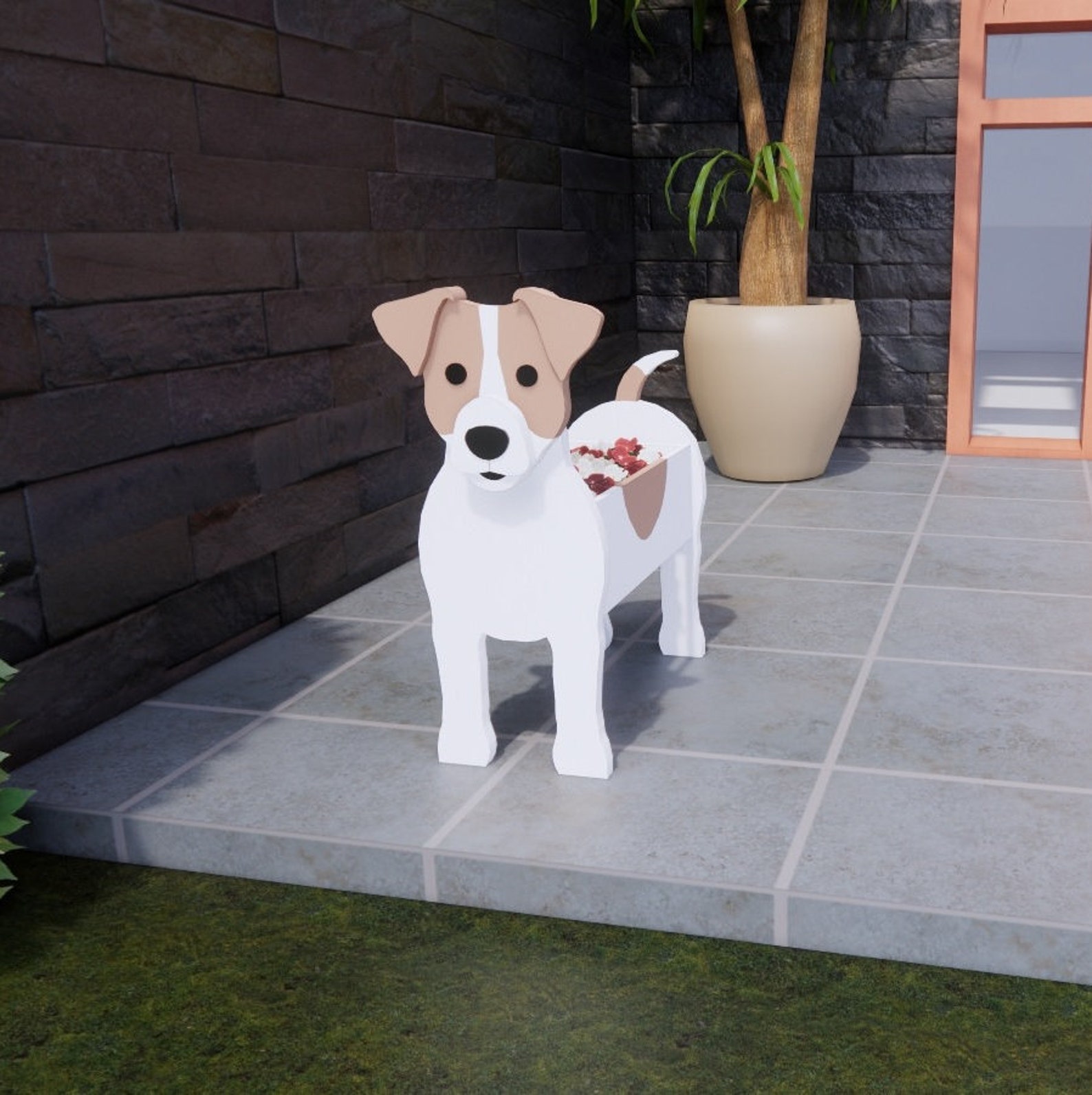 Jack Russell Planter Garden Ornament Wood Pet Planter Box | Etsy