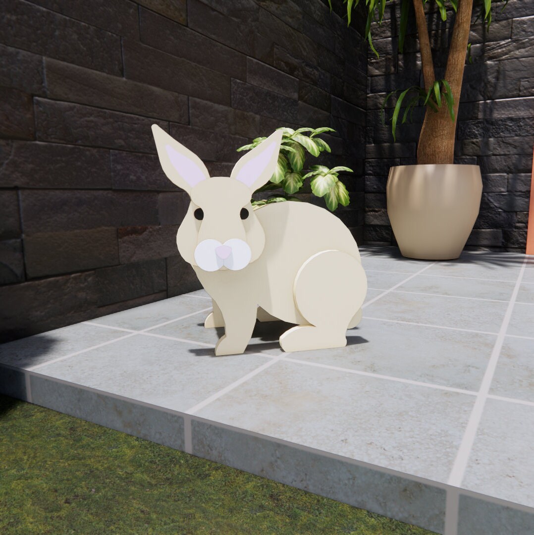 Rabbit Planter Pattern Garden Ornament Wooden Rabbit Scroll | Etsy