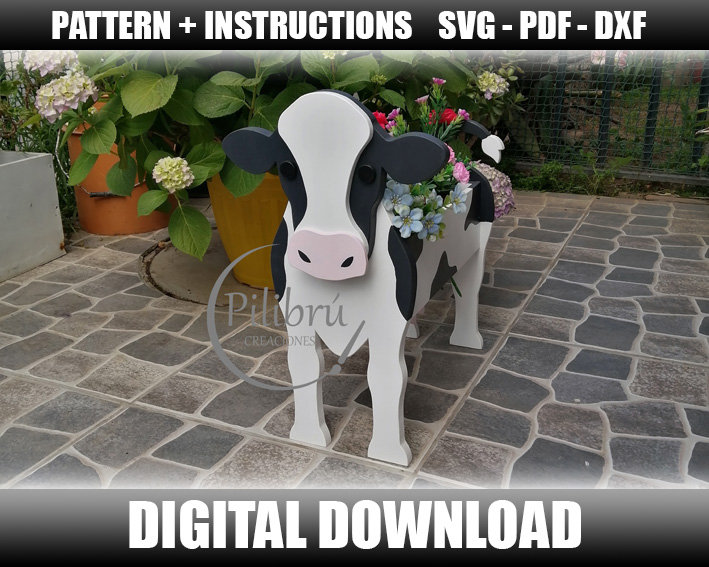 Scroll Saw Pattern Cow Planter Farm Animal Garden Ornament - Etsy UK