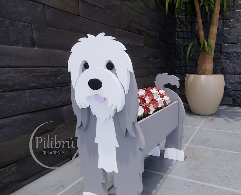 Bearded Collie Planter, Scroll Saw Pattern, Garden Ornament, Wooden Pet ...